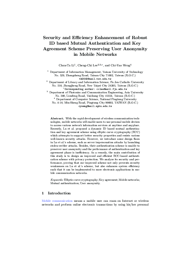 (PDF) Security and Efficiency Enhancement of Robust ID Based Mutual Authentication and Key ...