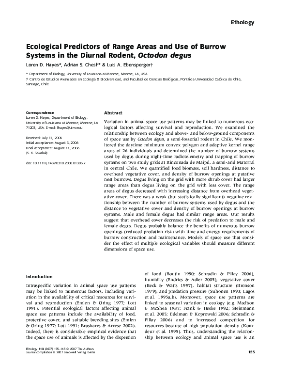 (PDF) Ecological Predictors of Range Areas and Use of Burrow Systems in ...