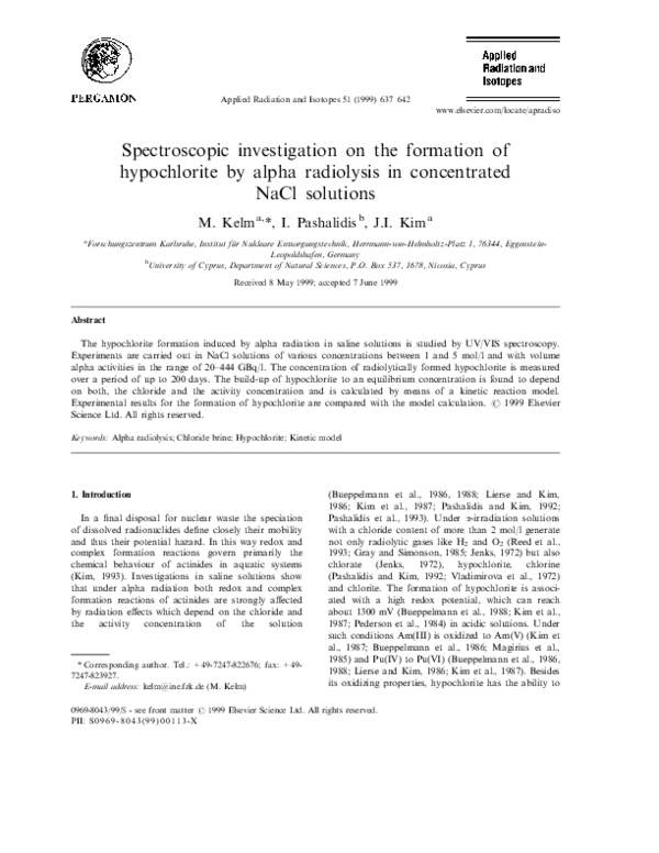(PDF) Spectroscopic investigation on the formation of hypochlorite by ...