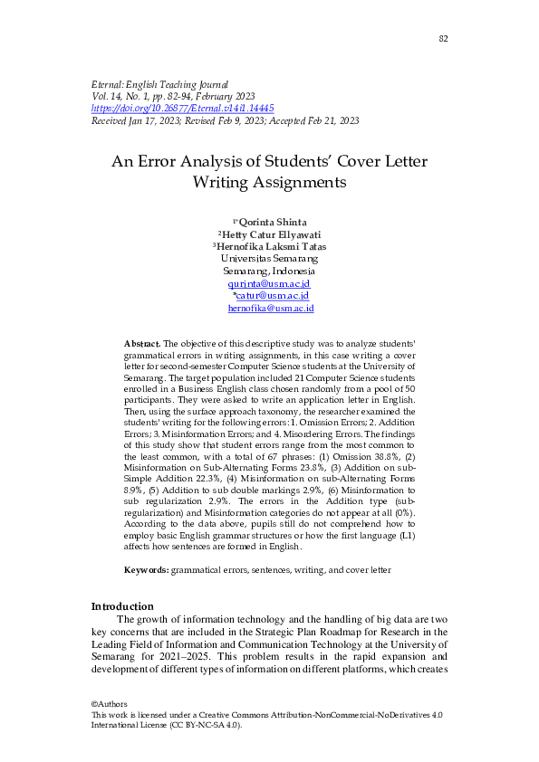 (PDF) An Error Analysis of Students' Writing Assignments