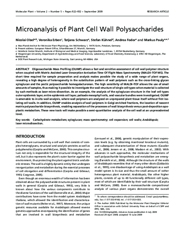(PDF) Microanalysis of Plant Cell Wall Polysaccharides