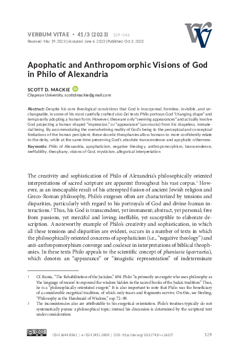 (PDF) Apophatic and Anthropomorphic Visions of God in Philo of Alexandria