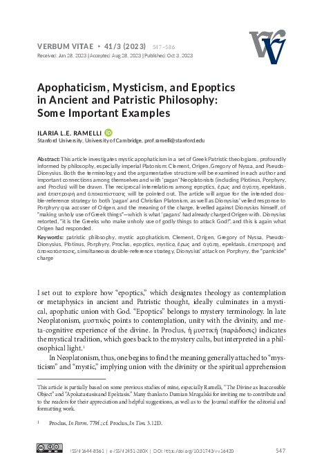 (PDF) Apophaticism, Mysticism, and Epoptics in Ancient and Patristic ...