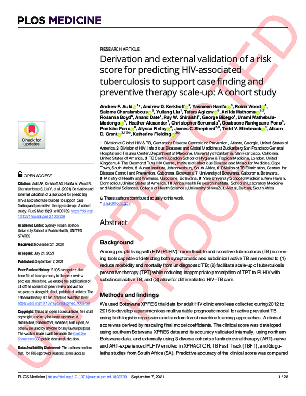 Pdf Derivation And External Validation Of A Risk Score For Predicting