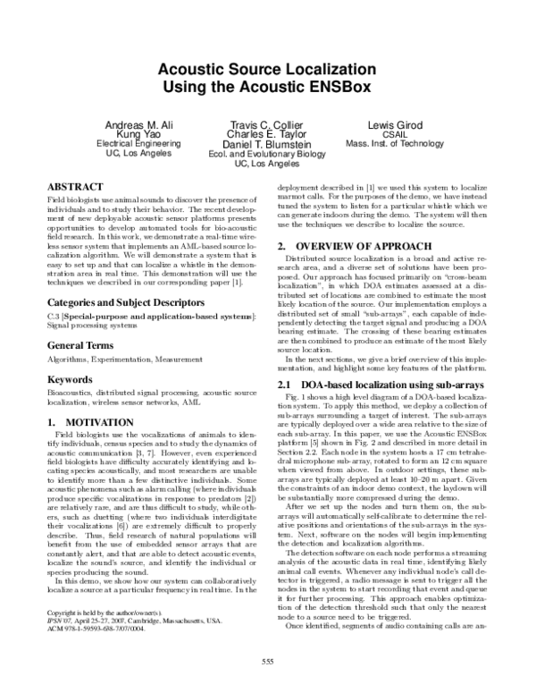 (PDF) Acoustic source localization using the acoustic ENSBox | Lewis Girod - Academia.edu