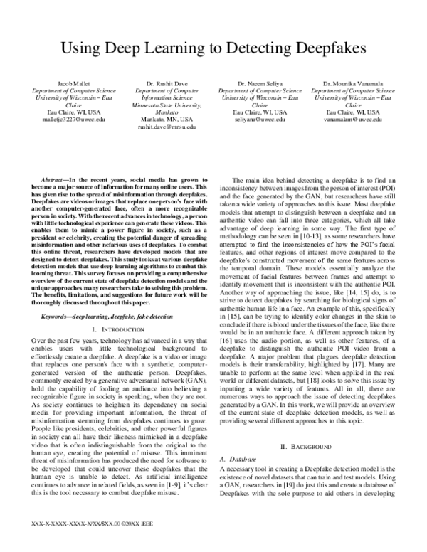 (PDF) Using Deep Learning to Detecting Deepfakes