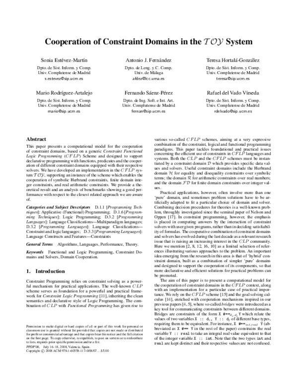 (PDF) Cooperative Constraint Domains in the TOY System
