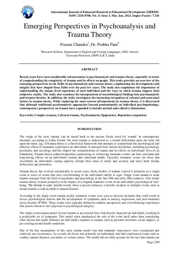 (PDF) Emerging Perspectives in Psychoanalysis and Trauma Theory