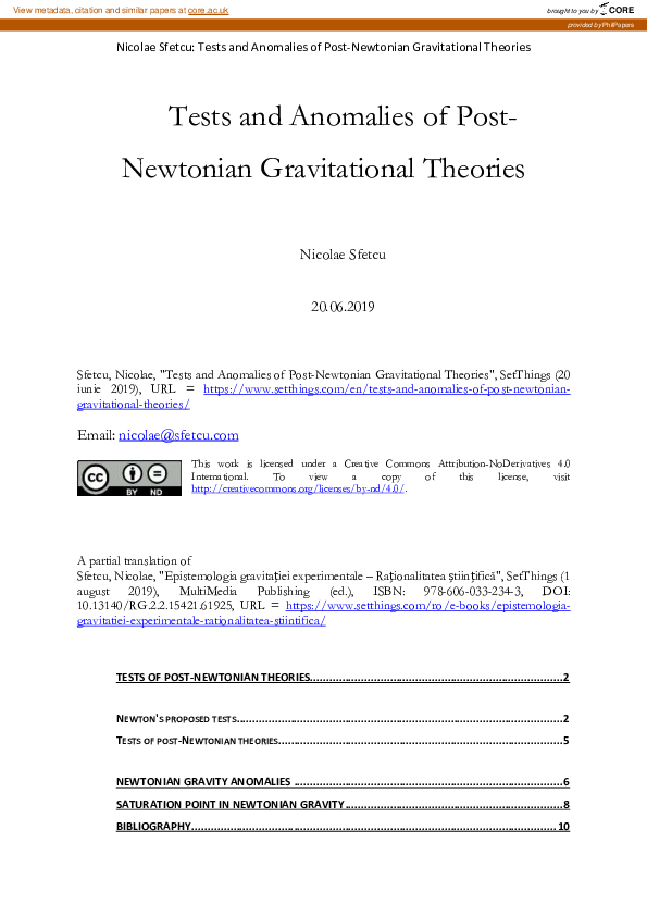 Pdf Tests And Anomalies Of Post Newtonian Gravitational Theories