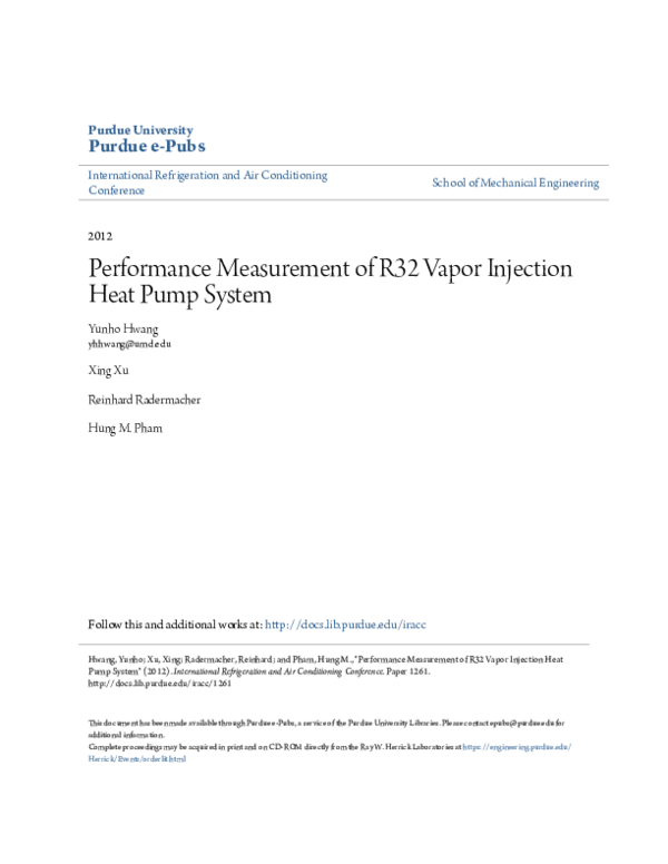 (PDF) Performance Measurement of R32 in Vapor Injection Heat Pump System