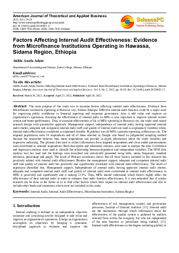 (PDF) Factors Affecting Internal Audit Effectiveness: Evidence from Microfinance Institutions ...