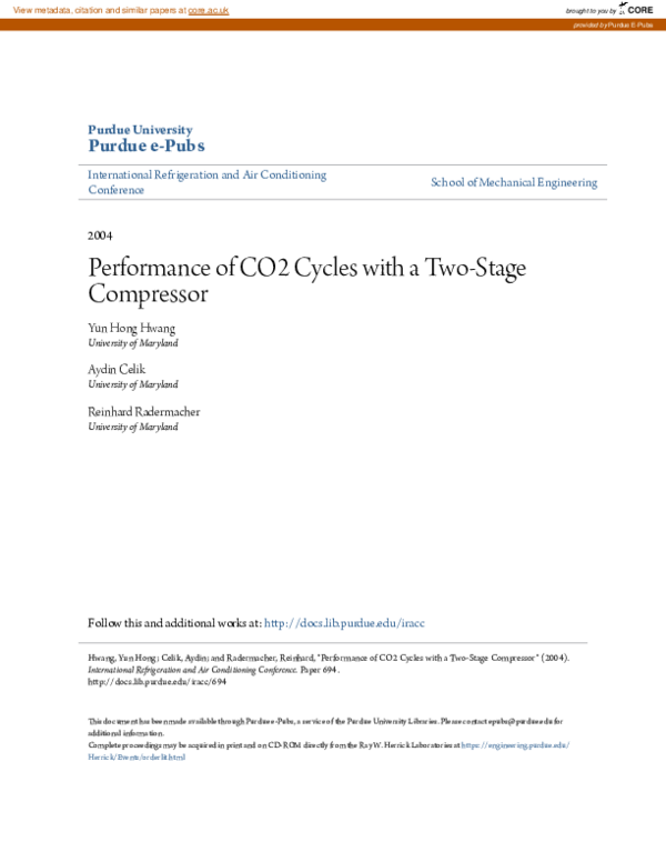 (PDF) Performance of CO2 cycles with a two-stage compressor
