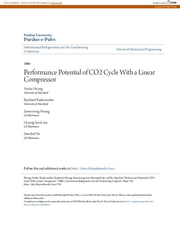 (PDF) Performance Potential of CO2 Cycle With a Linear Compressor