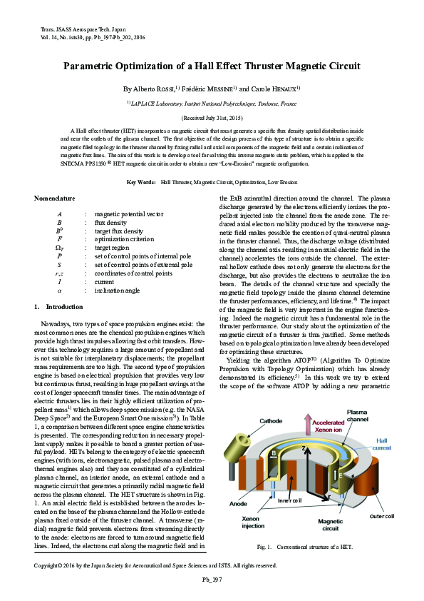 Pdf Parametric Optimization Of A Hall Effect Thruster Magnetic Circuit