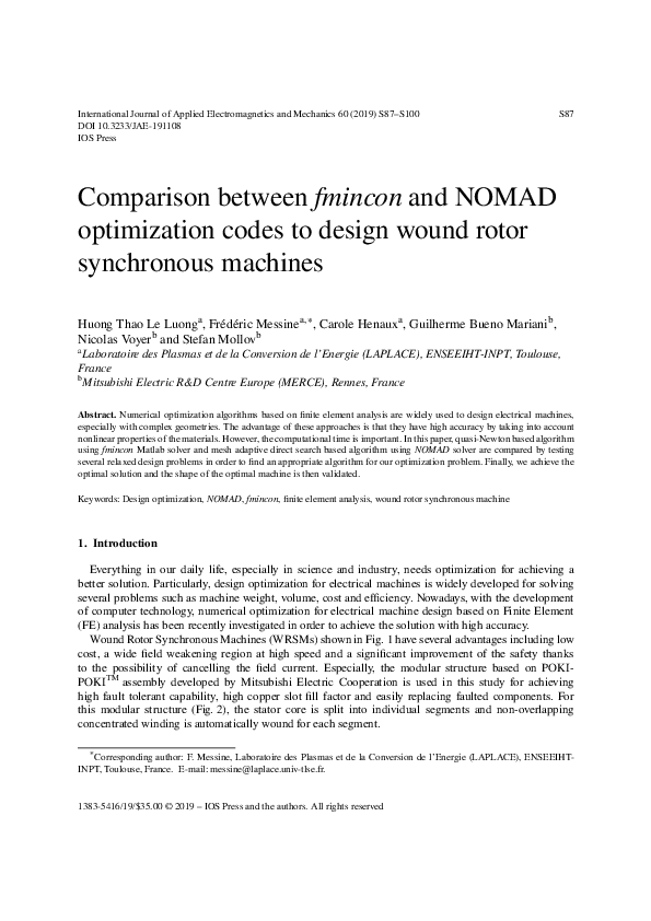 (PDF) Comparison between fmincon and NOMAD optimization codes to design ...