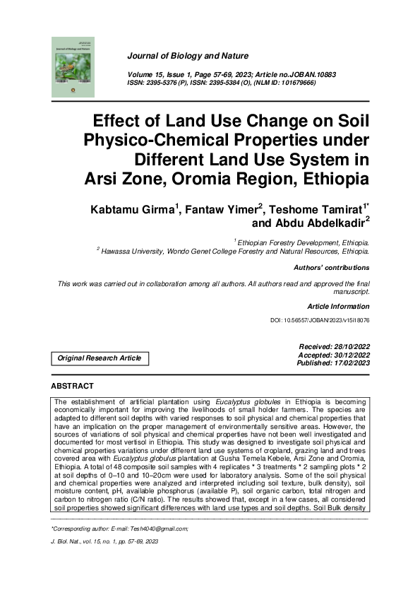 (PDF) Effect of Land Use Change on Soil Physico-Chemical Properties under Different Land Use ...