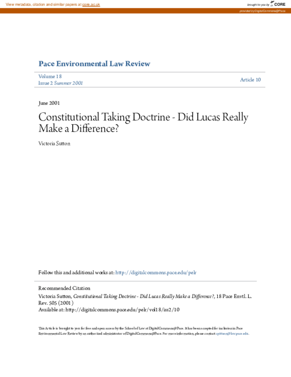 (PDF) Constitutional Taking Doctrine - Did Lucas Really Make a Difference?
