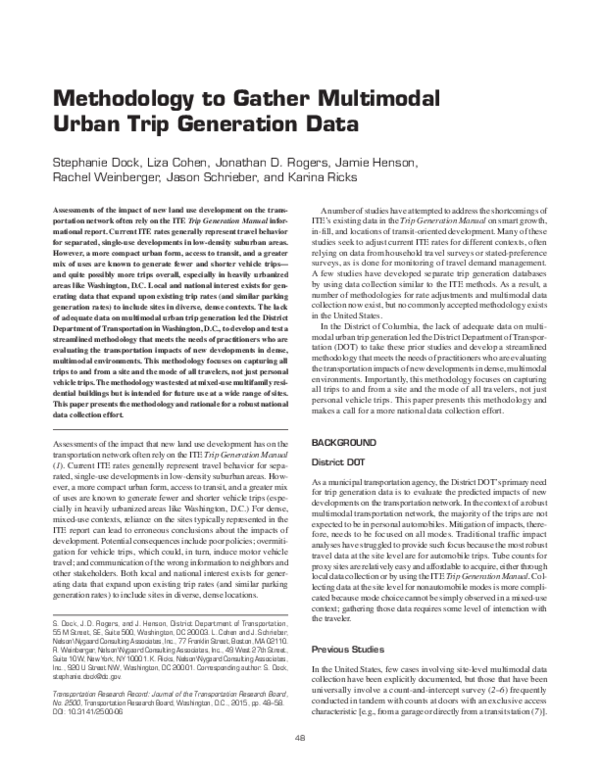 (PDF) Methodology to Gather Multimodal Urban Trip Generation Data