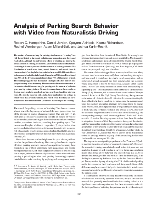 (PDF) Analysis of Parking Search Behavior with Video from Naturalistic ...