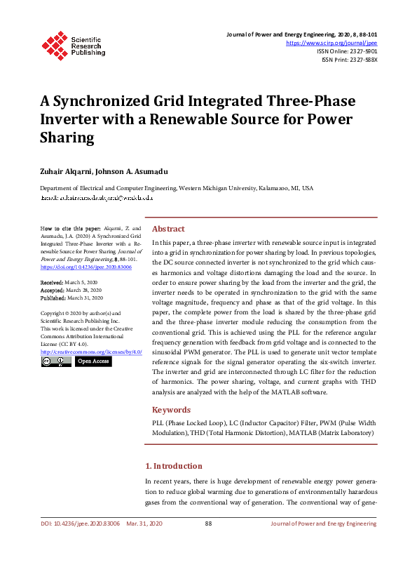 (PDF) A Synchronized Grid Integrated Three-Phase Inverter with a Renewable Source for Power Sharing