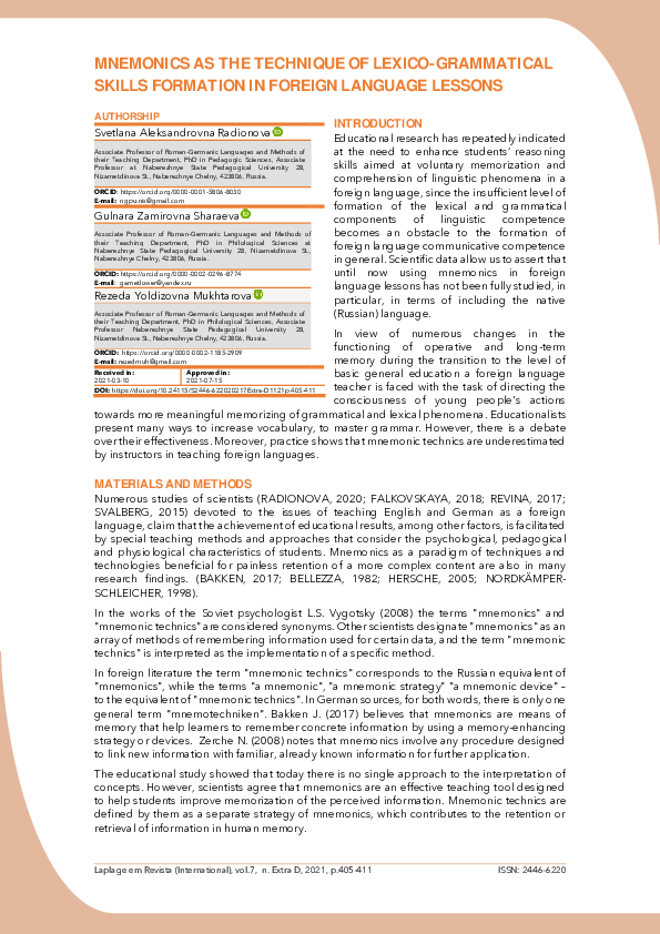 (PDF) Mnemonics as the technique of lexico-grammatical skills formation ...