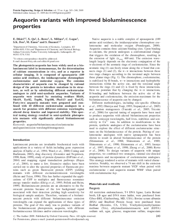 (PDF) Enhanced Aequorin Variants for Bioluminescence