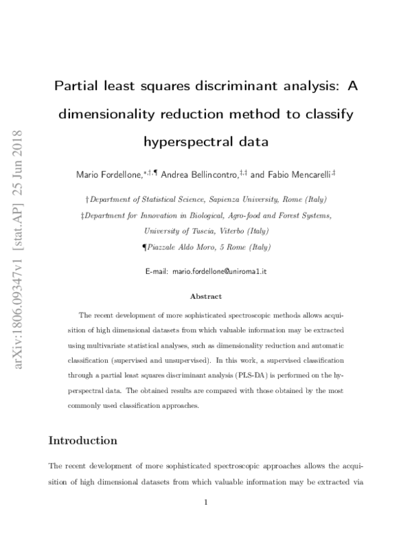 Pdf Partial Least Squares Discriminant Analysis A Dimensionality Reduction Method To Classify 