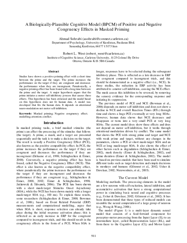 Pdf A Biologically Plausible Cognitive Model Bpcm Of Positive And
