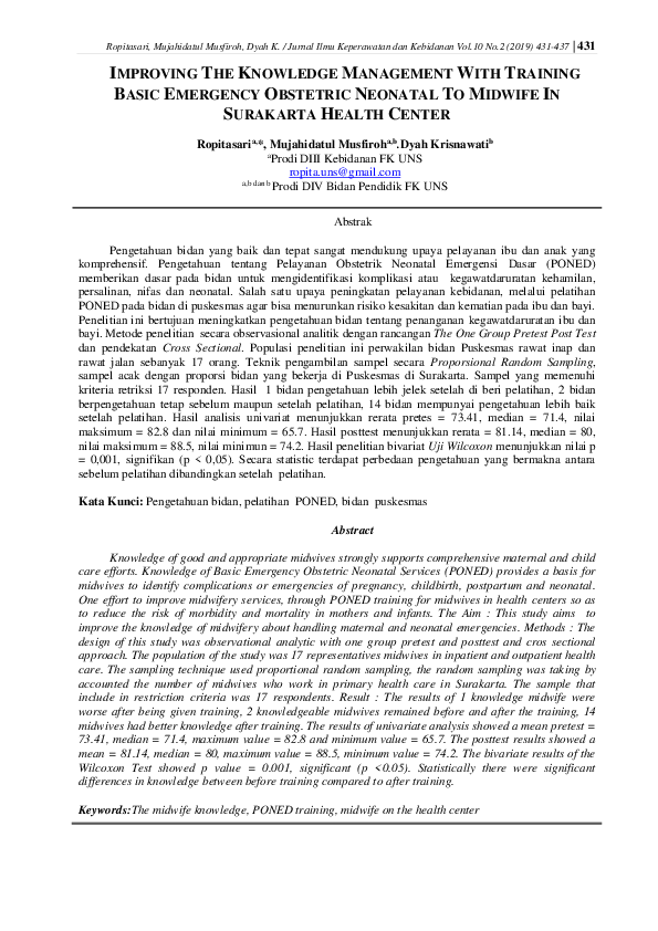 (PDF) Improving the Knowledge Management with Training Basic Emergency Obstetric Neonatal to ...