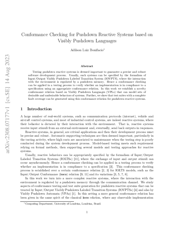 (PDF) Conformance Checking for Pushdown Reactive Systems based on ...