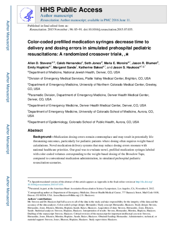 (PDF) Color-coded prefilled medication syringes decrease time to ...
