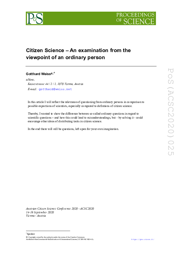(PDF) Citizen Science - An examination from the viewpoint of an ...