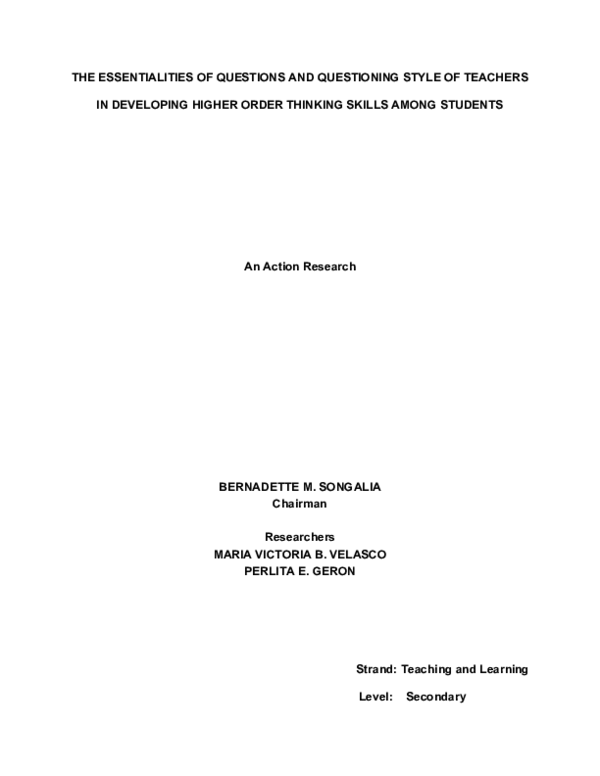 (DOC) THE ESSENTIALITIES OF QUESTIONS AND QUESTIONING STYLE OF TEACHERS IN DEVELOPING HIGHER ...