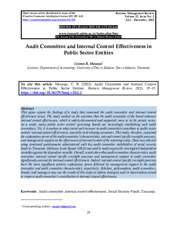 (PDF) Audit Committee and Internal Control Effectiveness in Public ...
