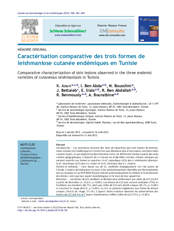 (PDF) Caractérisation comparative des trois formes de leishmaniose ...