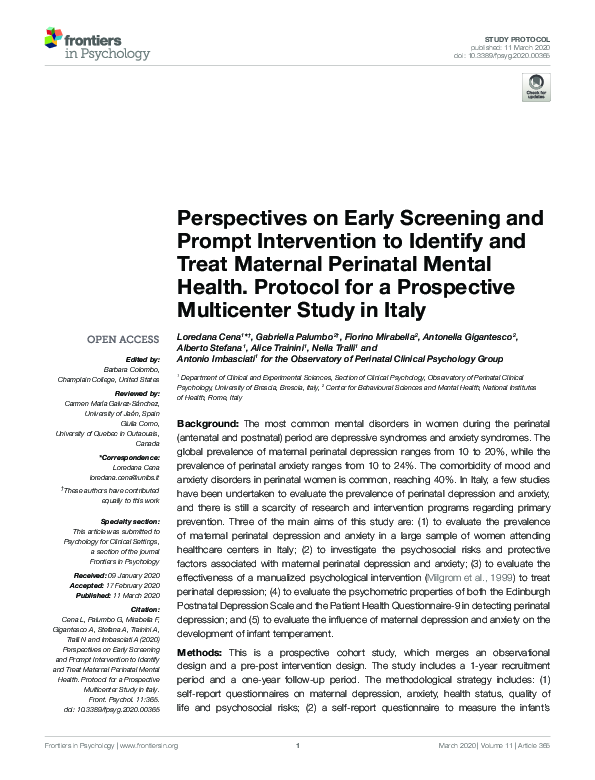 (PDF) Perspectives on Early Screening and Prompt Intervention to ...