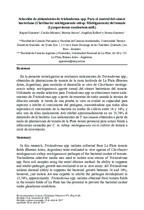 (PDF) Selección de aislamientos de trichoderma spp. Para el control del ...