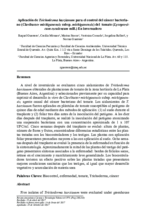 (PDF) Aplicación de Trichoderma harzianum para el control del cáncer ...