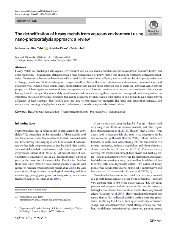 (PDF) The detoxification of heavy metals from aqueous environment using ...