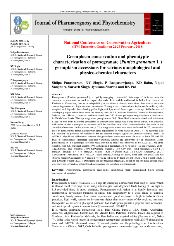 (PDF) Germplasm conservation and phenotypic characterization of ...