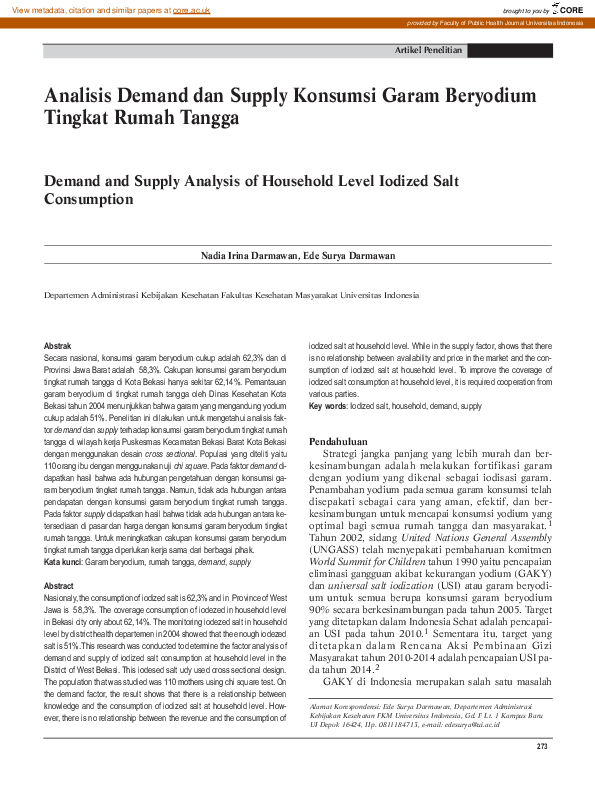 (PDF) Analisis Demand dan Supply Konsumsi Garam Beryodium Tingkat Rumah Tangga