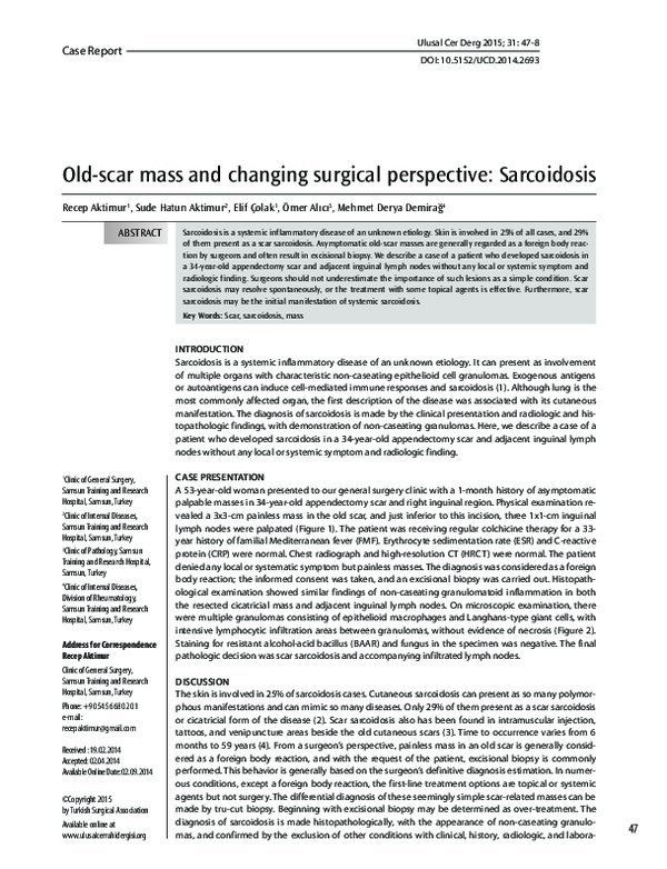 (PDF) Old-scar mass and changing surgical perspective: Sarcoidosis