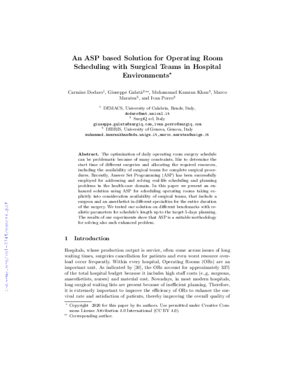 (PDF) An ASP based Solution for Operating Room Scheduling with Surgical Teams in Hospital ...