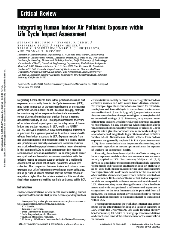 (PDF) Integrating Human Indoor Air Pollutant Exposure within Life Cycle ...