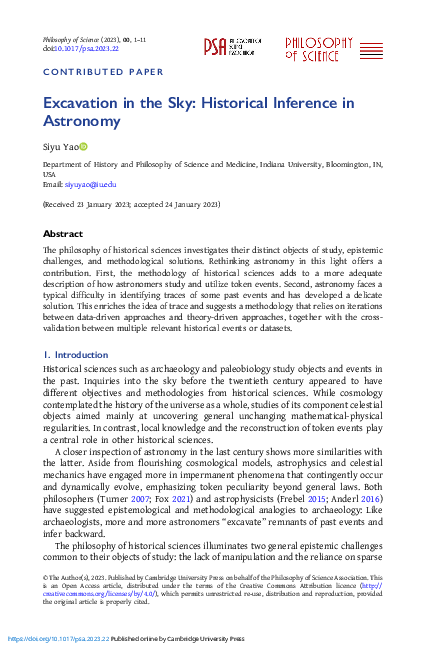 (PDF) Excavation in the Sky: Historical Inference in Astronomy