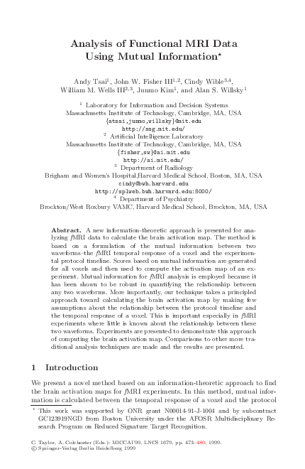 (PDF) Analysis of Functional MRI Data Using Mutual Information