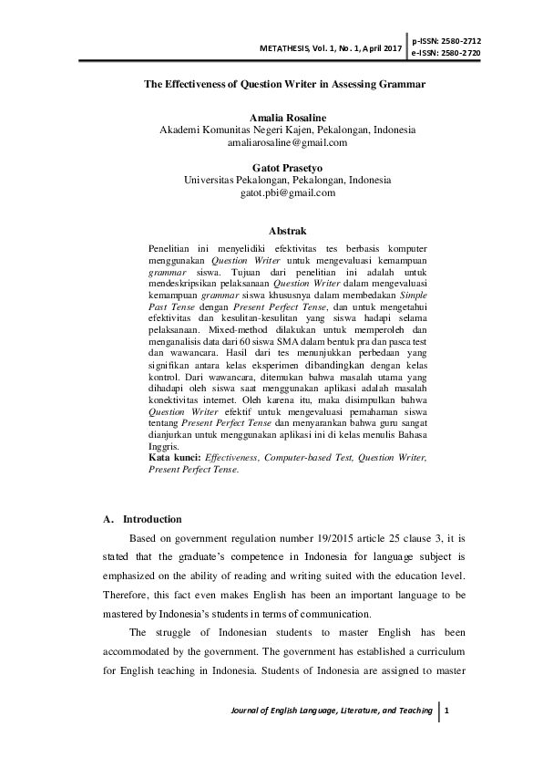 (PDF) Assessing Grammar with Question Writer: A Study on Effectiveness