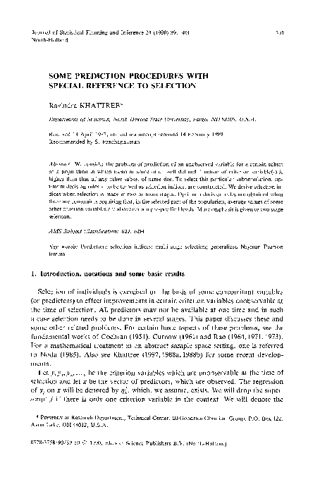(PDF) Some prediction procedures with special reference to selection
