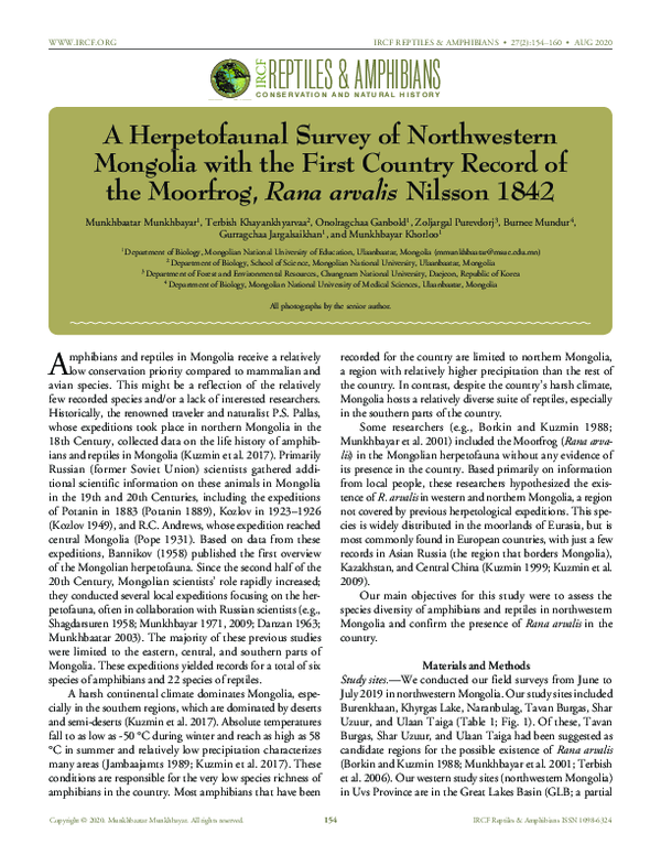 (PDF) A Herpetofaunal Survey of Northwestern Mongolia with the First ...