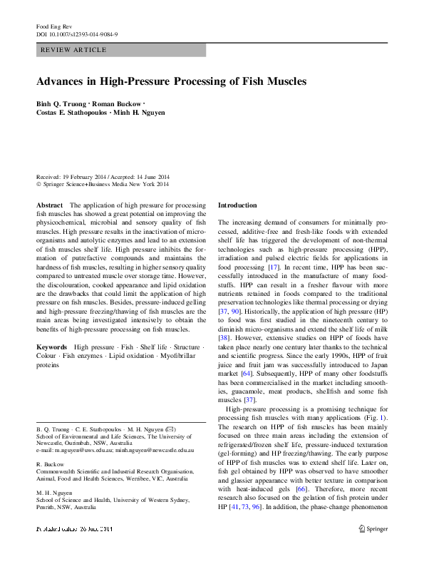 (PDF) Advances in High-Pressure Processing of Fish Muscles